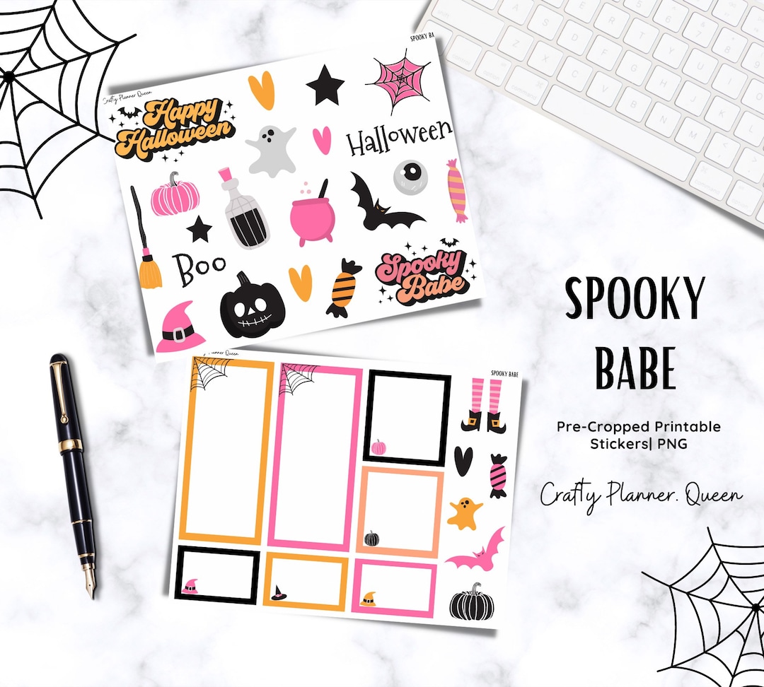 Digital Printable Kit, Printable Halloween Stickers, Girly Halloween ...