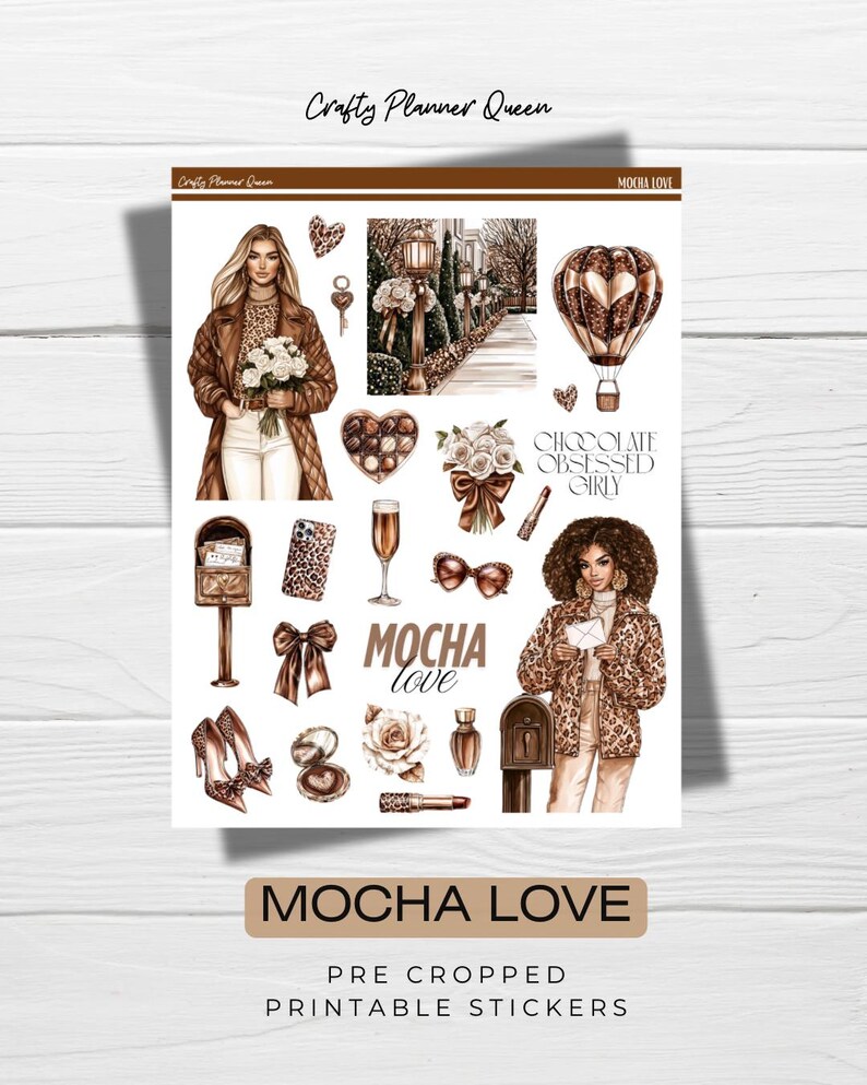 Mocha Love Printable Sticker Kit | Neutral Valentine Planner Stickers ...
