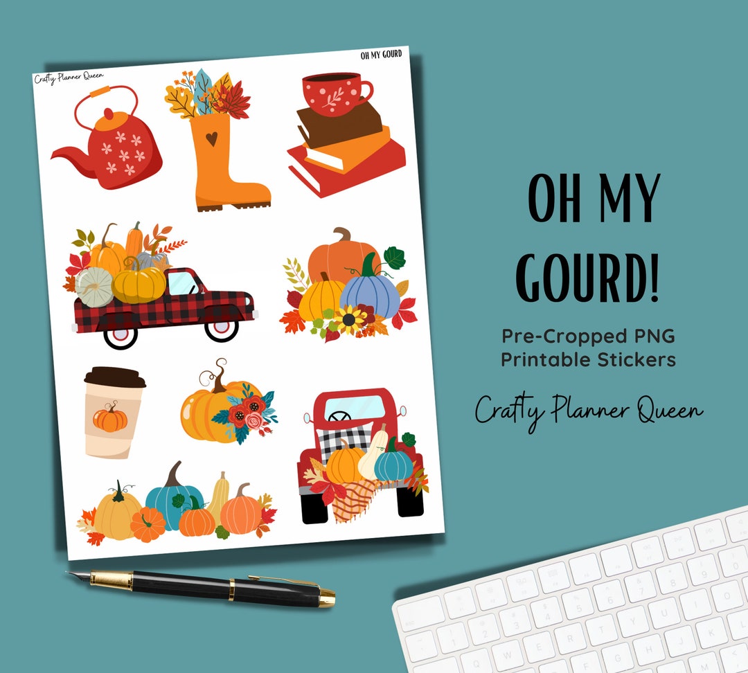 Printable FALL Planner Stickers, Pumpkin Stickers, Bright Fall Clipart ...