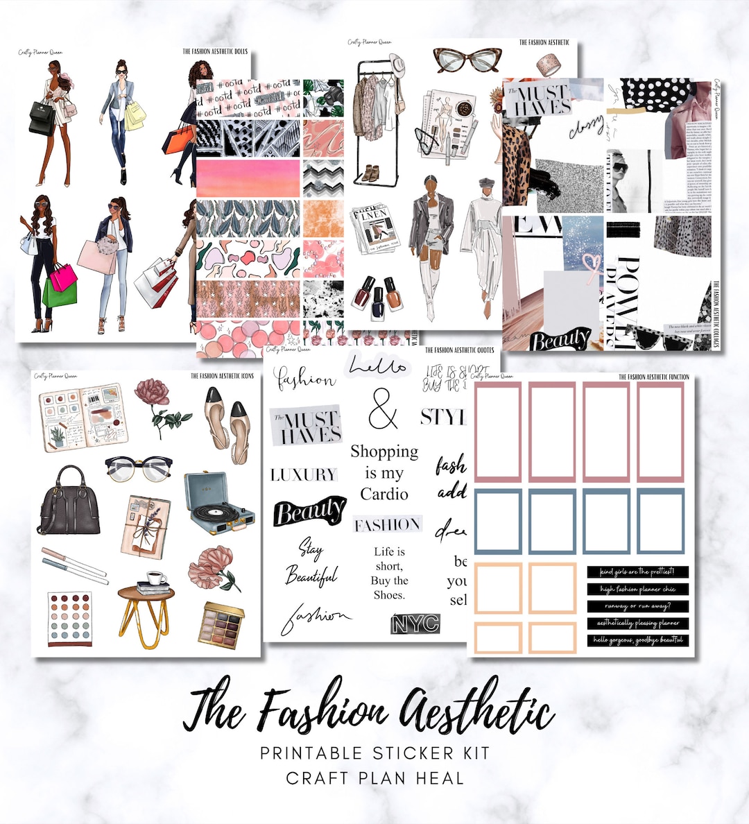 Printable Fashion Stickers Bundle - Instant Download, Journaling and ...