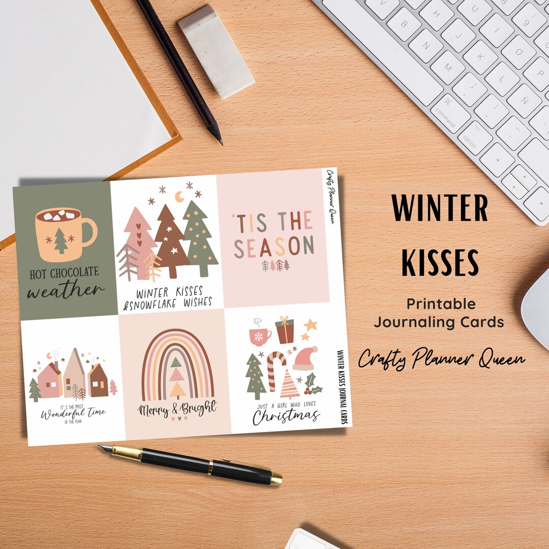 Winter Kisses Printable Journaling Cards Set of 6, Christmas Boho ...
