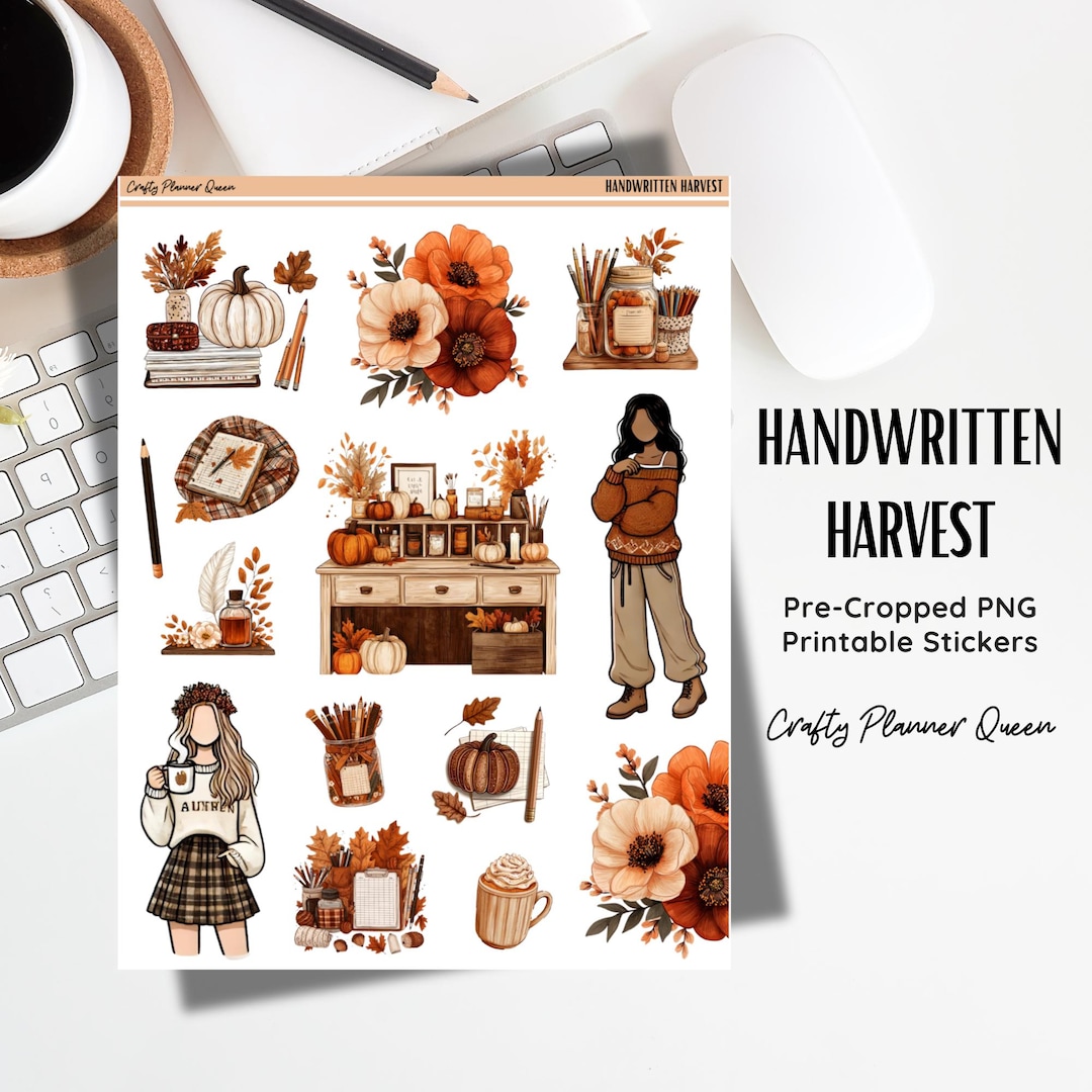 Printable Stickers | Fall Aesthetic Planner Stickers | Cozy Autumn PNG ...
