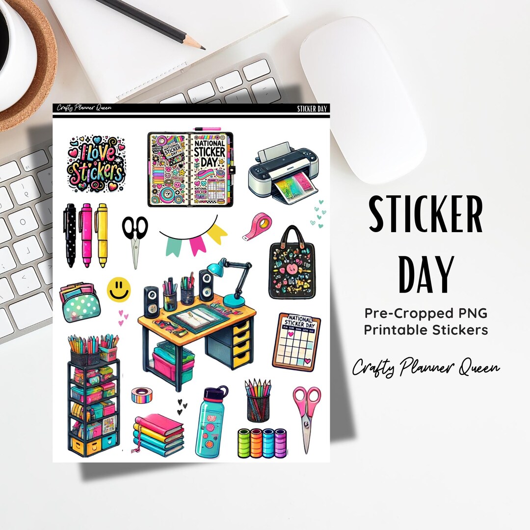 Sticker Day Printable Sticker Kit | Pre-cropped PNG Stickers | Planner ...