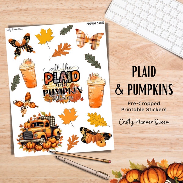 Fall Clip Art, Pumpkin Planner Stickers, Printable Clipart, PNG ...