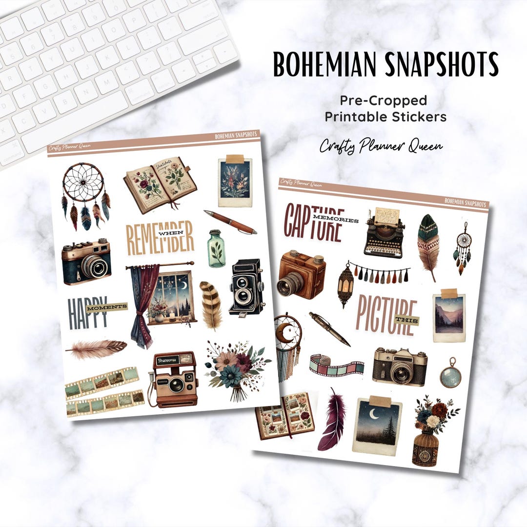 Bohemian Printable Sticker Kit | Vintage Camera & Memory Keeping ...