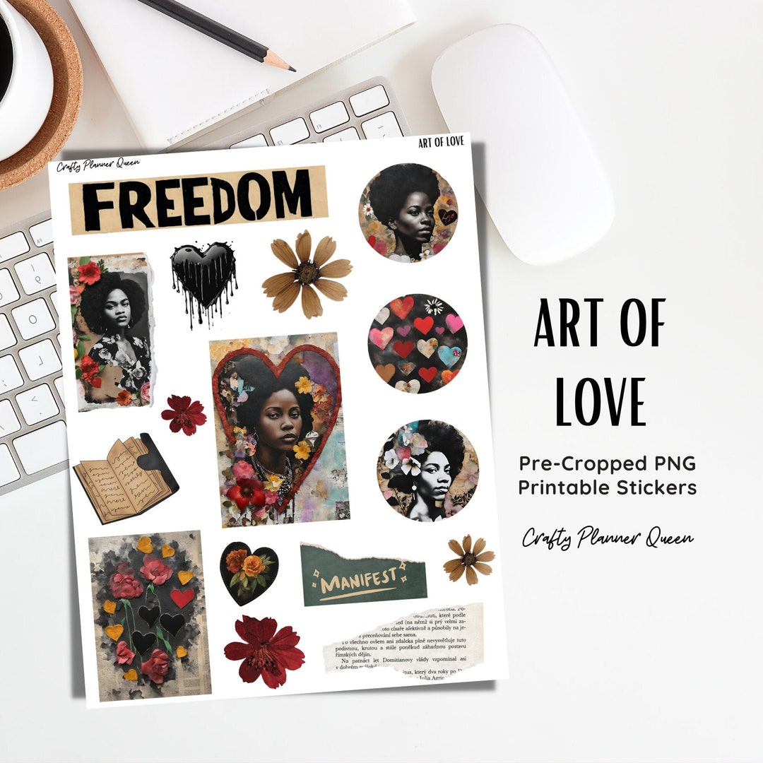 Printable Sticker Kit, African American Stickers, Vintage Valentines ...