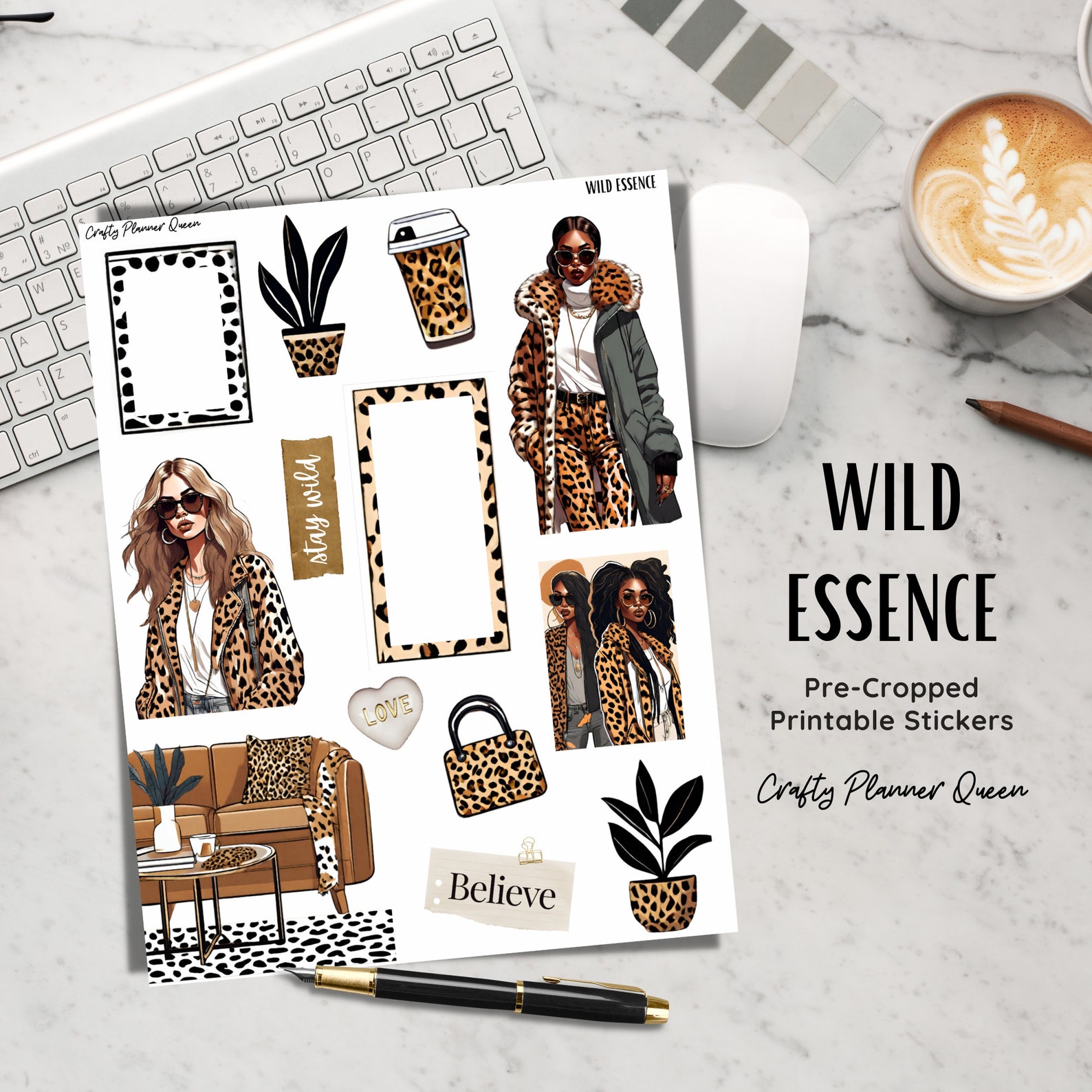 Cheetah Print Planner Stickers: "wild Essence" Printable (pre-cropped ...