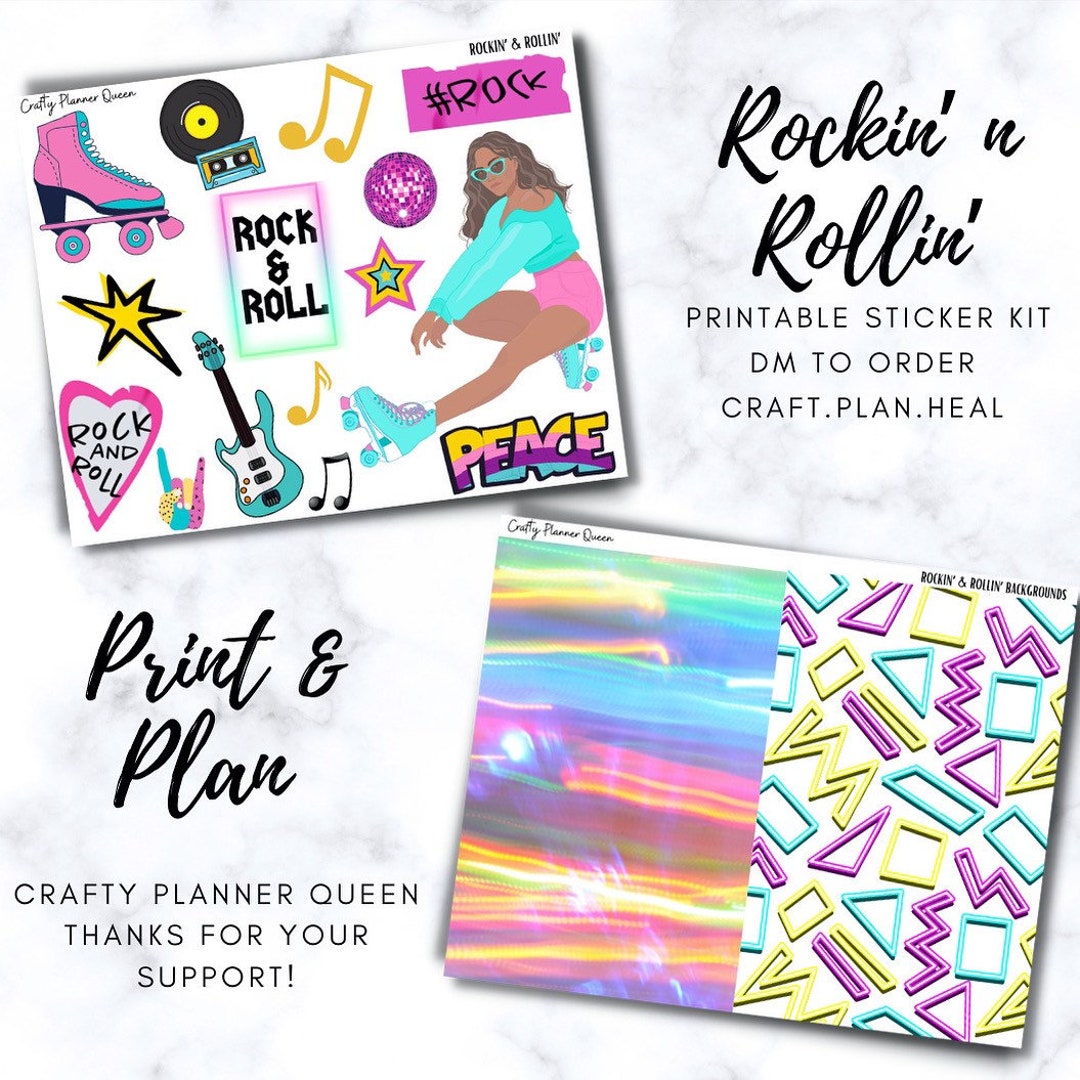 Retro Planner Stickers, Printable Sticker Set, Printable, Skate Clipart ...