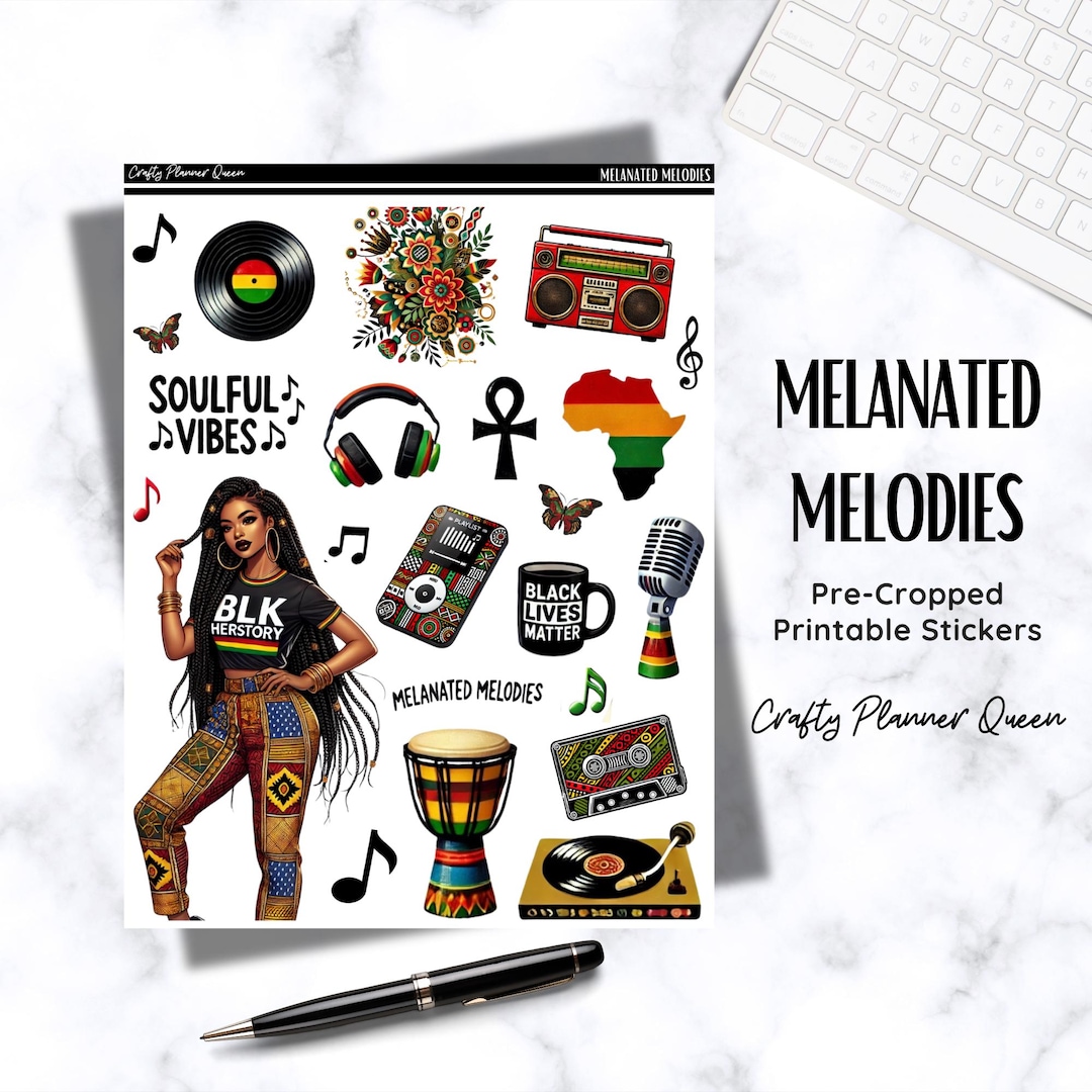 Black History Printable Stickers | Afrocentric Planner Stickers | Music ...