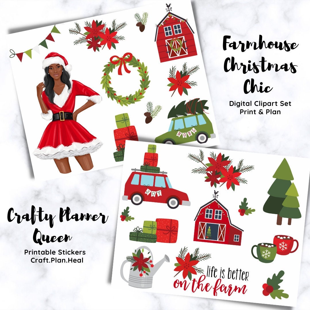 CHRISTMAS Icons, Farmhouse Christmas Clipart, Digital Stickers, PNG ...