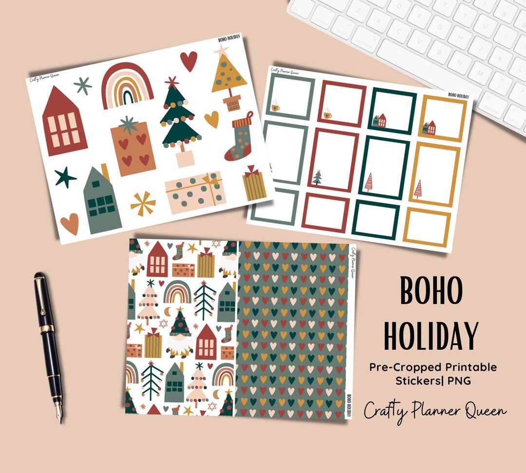 Printable Stickers, Boho Christmas, Printable Digital Stickers ...
