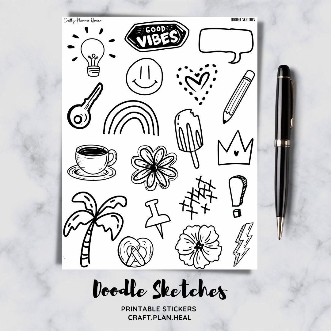 Printable Doodle Icons, Planner Stickers, Digital Stickers, PNG ...