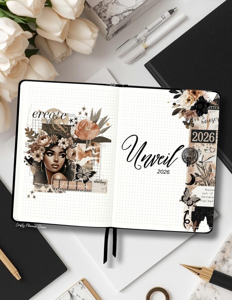 Printable Mixed Media Stickers | Editorial Bujo Journal Kit | Vision ...