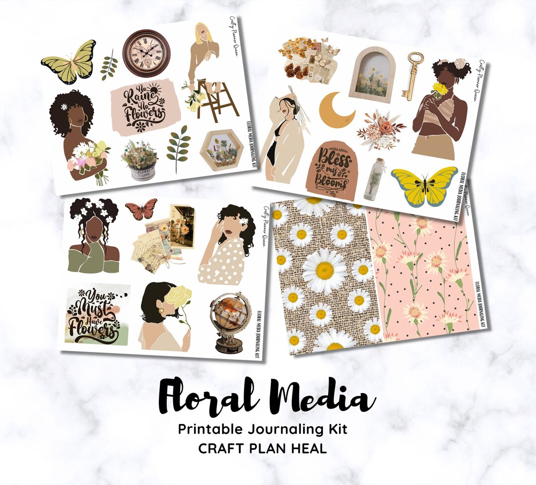 Printable Journal Kit, Mixed Media Stickers, Digital Journaling Kit ...