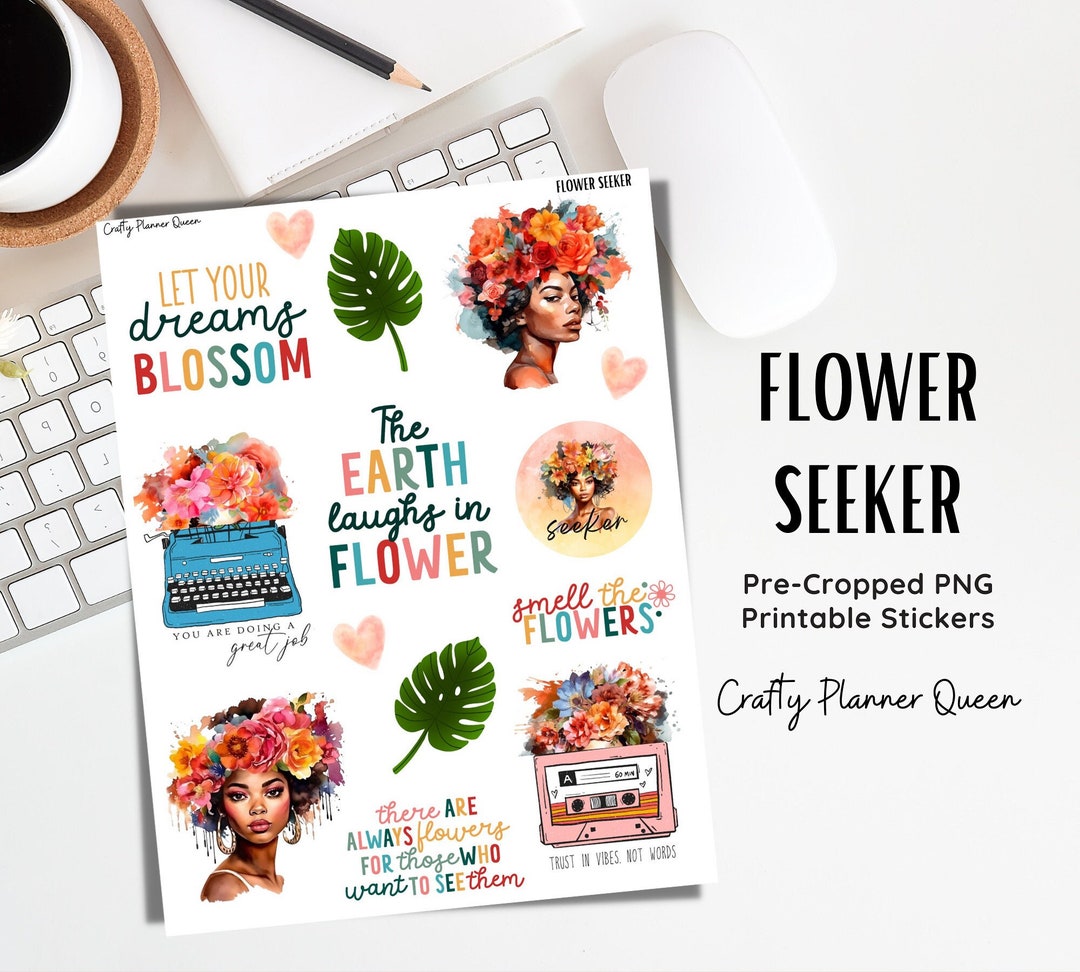 Floral Crown Girls Planner Stickers: Watercolor Flower Quotes (digital ...