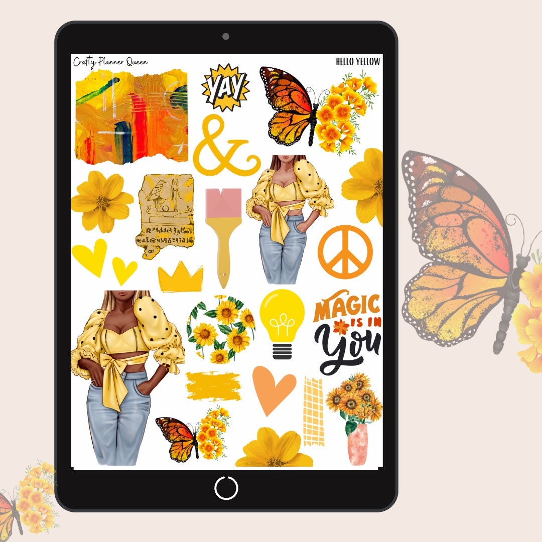 Spring Printable, Yellow Planner Stickers, Digital Journaling Stickers ...