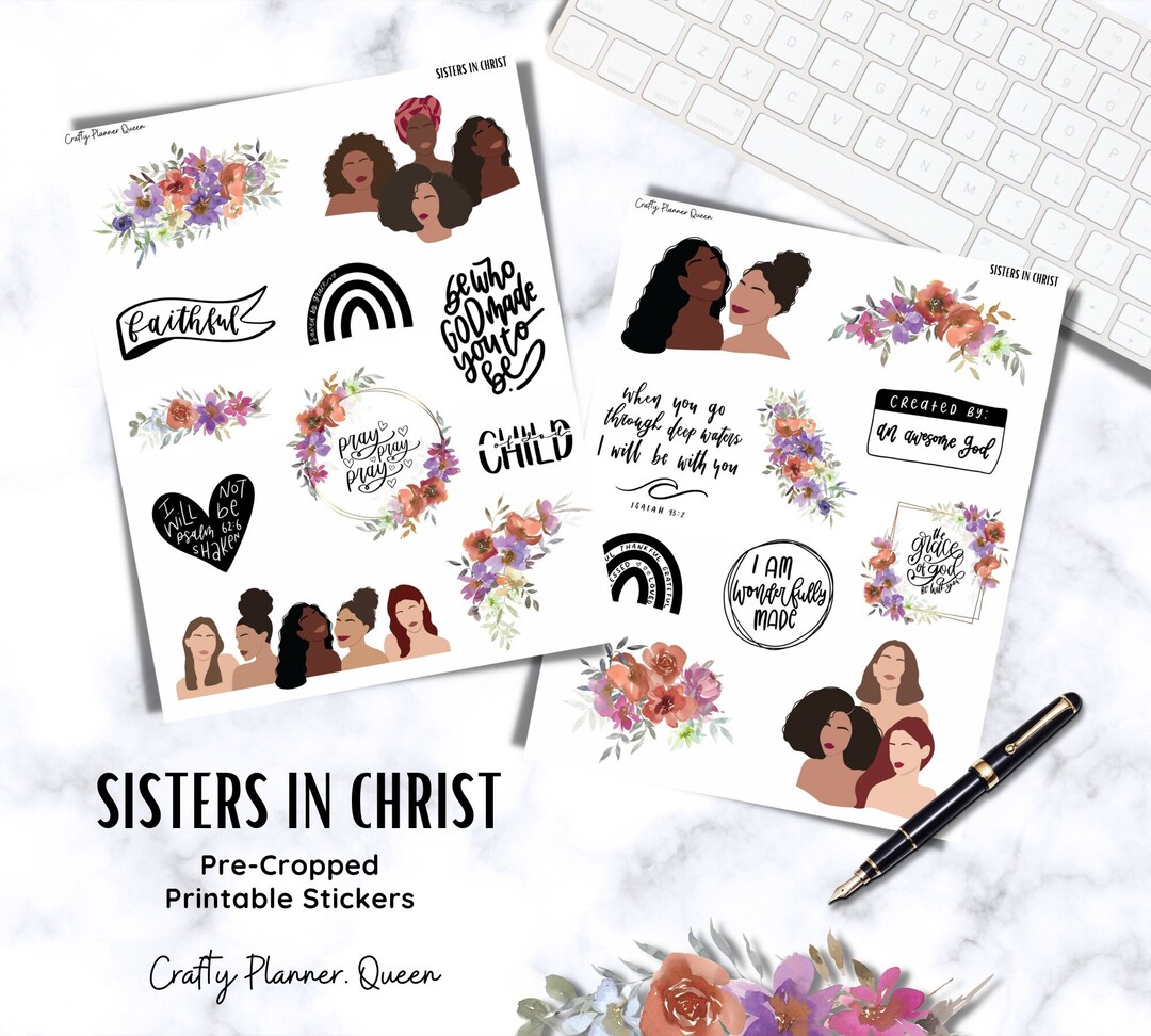 Sisters in Christ Planner Stickers: Floral Christian Quotes (PNG ...