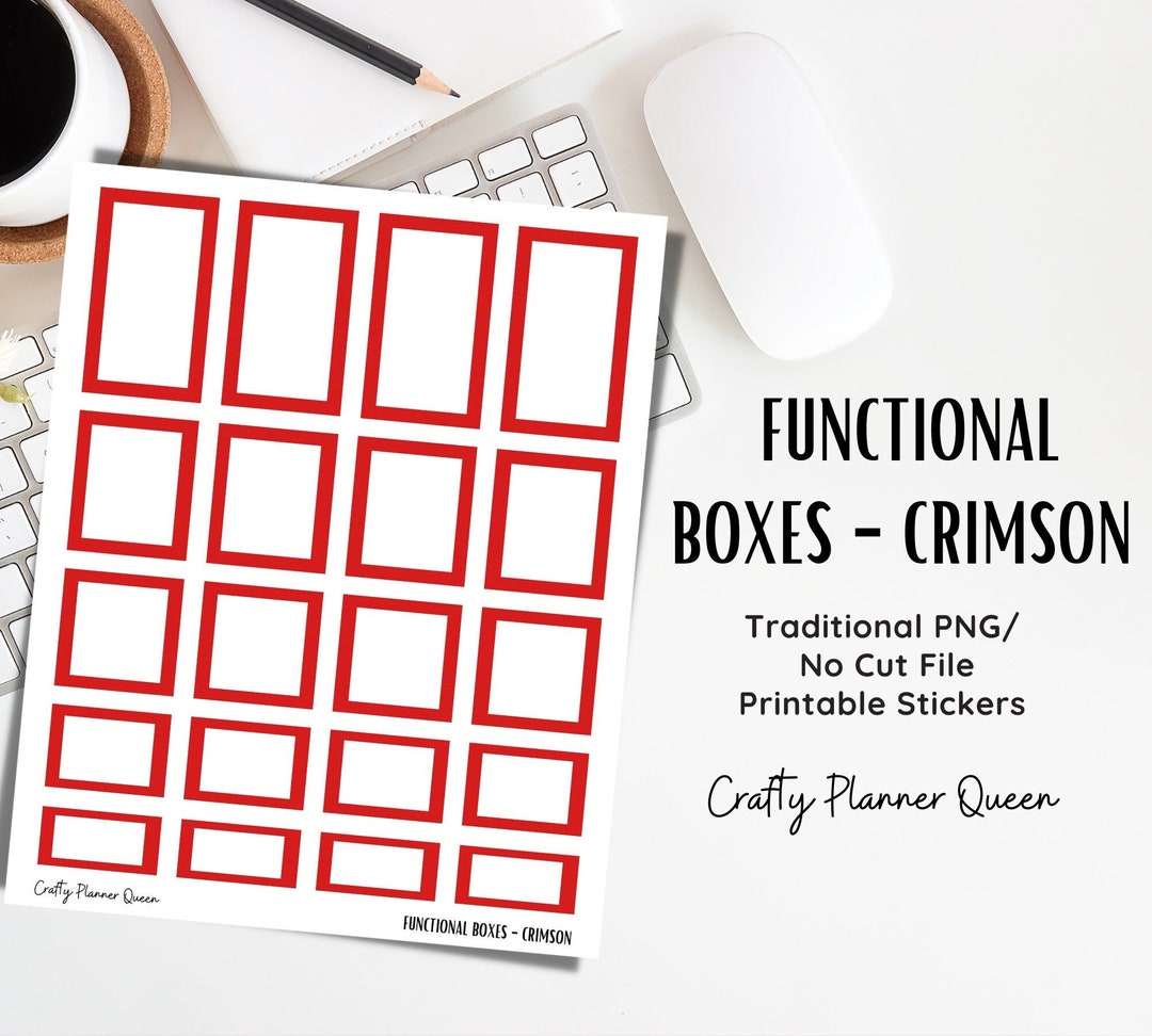 Red Color Box Stickers, Planner Stickers, Full Box, Half Box, & Quarter ...