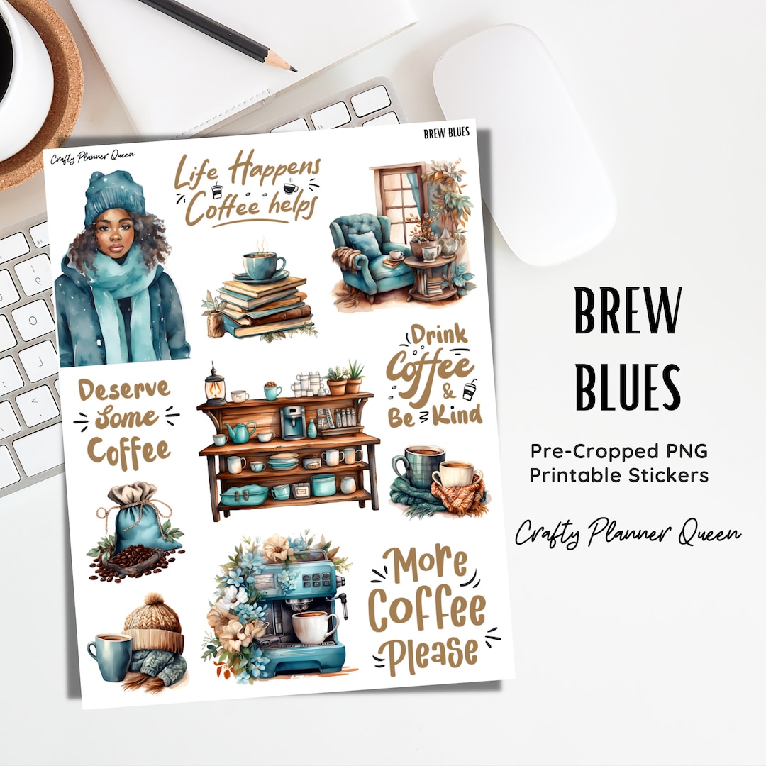 Coffee Planner Stickers, Coffee Lovers Printable, Books and Coffee ...