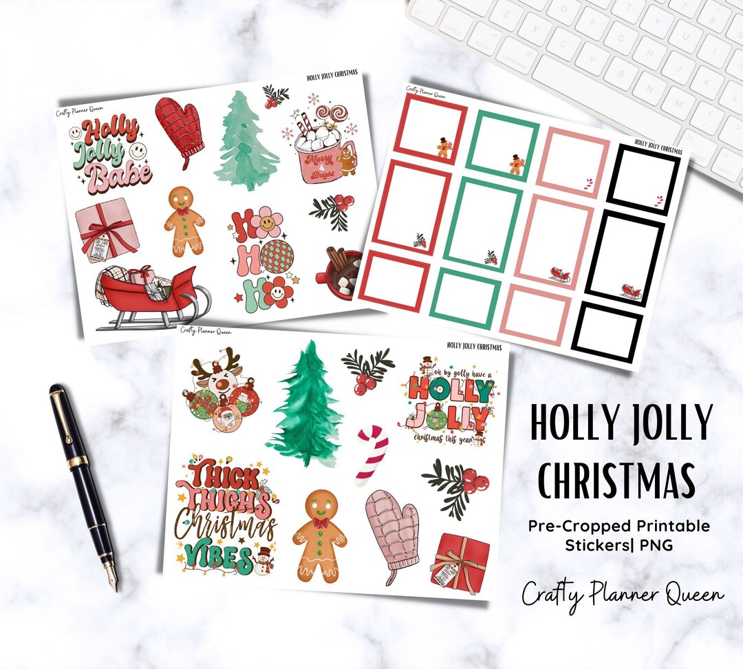 Printable Christmas Stickers, Digital Planner Stickers, Holly Jolly ...