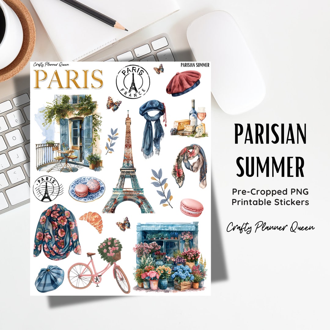 Parisian Summer Printable Sticker Kit | Pre-cropped PNG Stickers ...