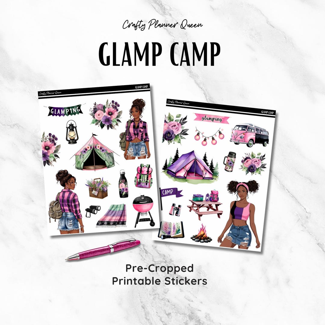 Girly Camp Printable Sticker Kit | Glamping-themed Pre-cropped Stickers ...