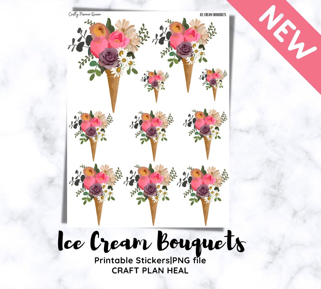 Floral Ice Cream Clipart, Ice Cream Cone Sublimation, Watercolor ...