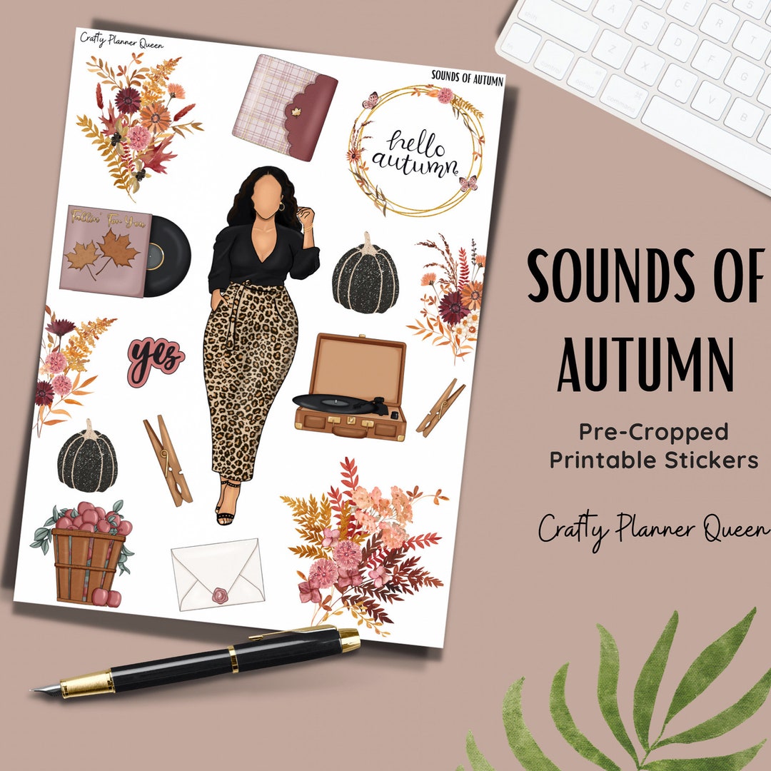 Fall Printable Stickers, Autumn Planner Stickers, Music Themed Clipart ...