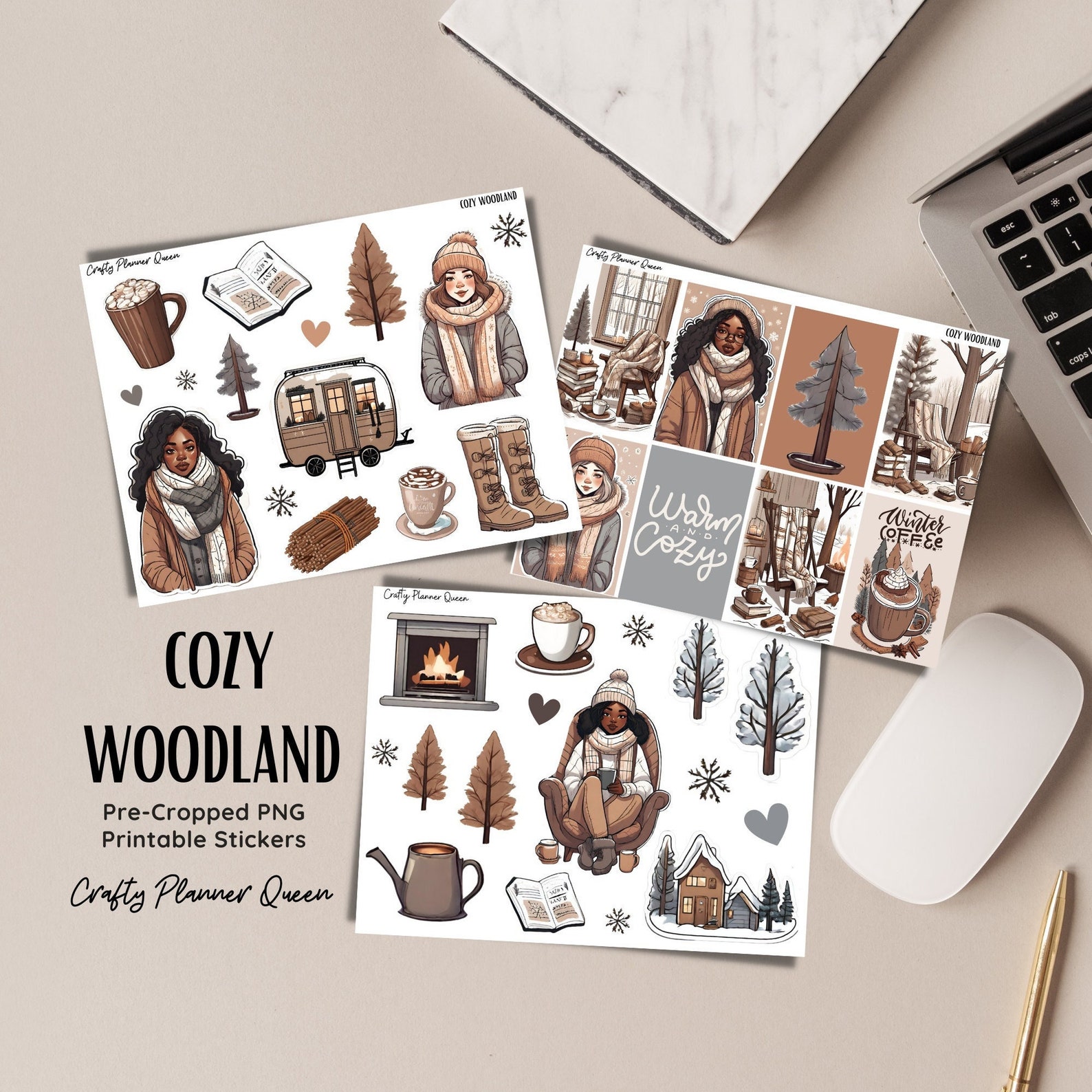Cozy Winter Woodland Stickers: Planner Scrapbook Kit (digital Download ...