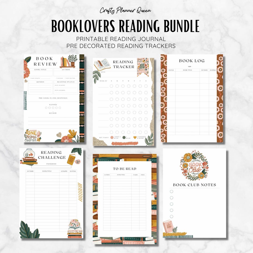 Book Lovers Reading Journal Printable Bundle | Pre-decorated Reading ...