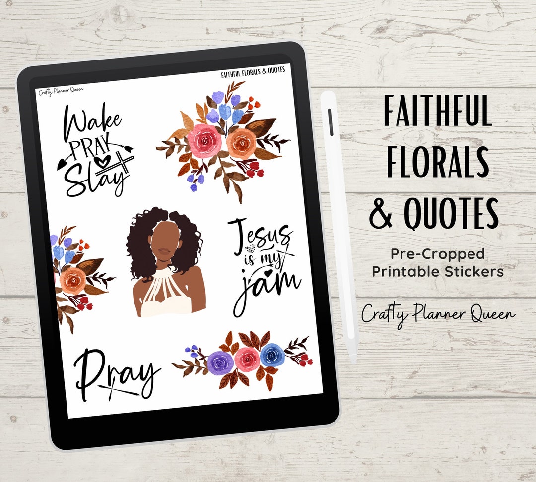 Faith Printable Stickers: Christian Quotes, Floral Clipart (PNG, Cut ...