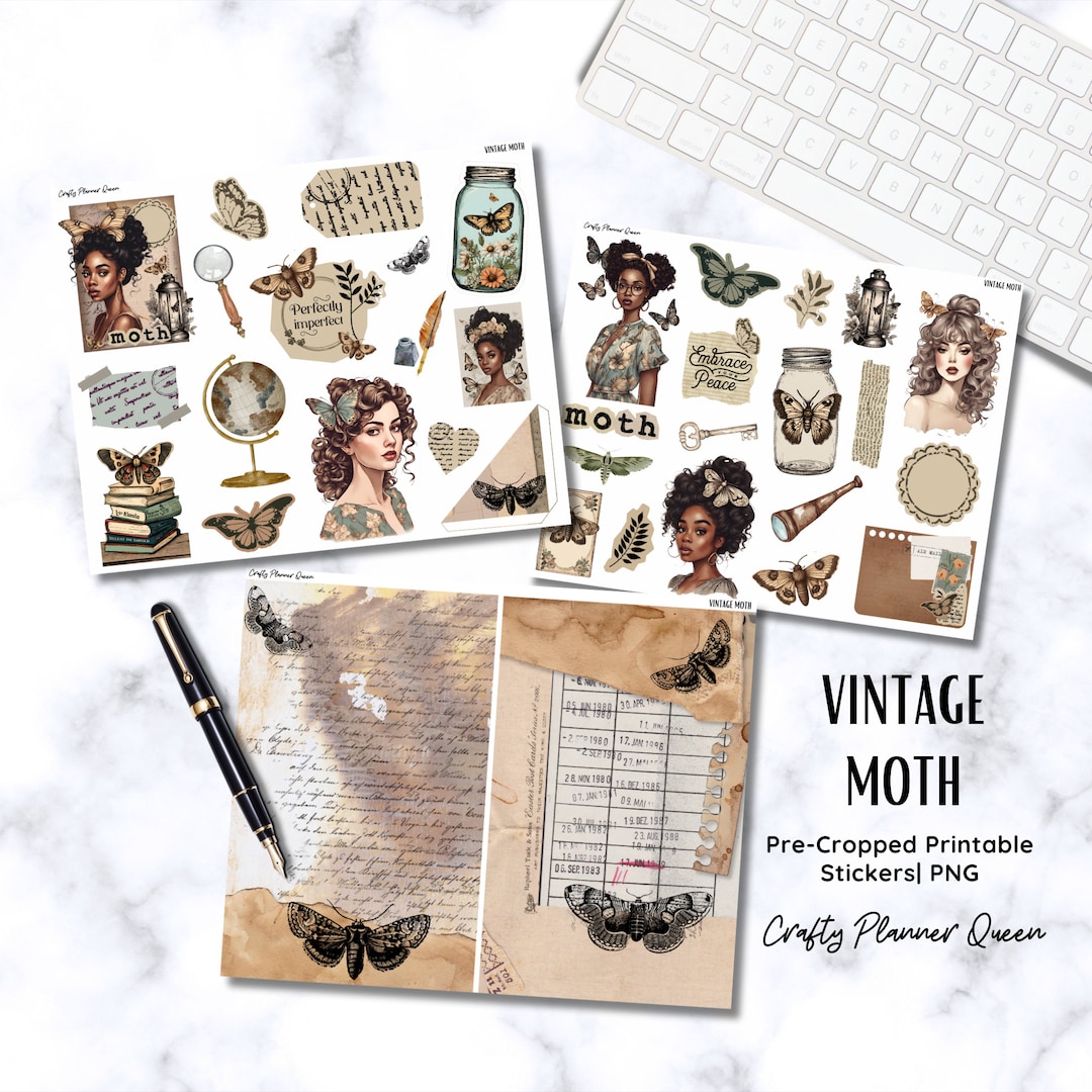Vintage Moth Sticker Kit: Printable Journal & Planner Stickers (PNG) - Etsy