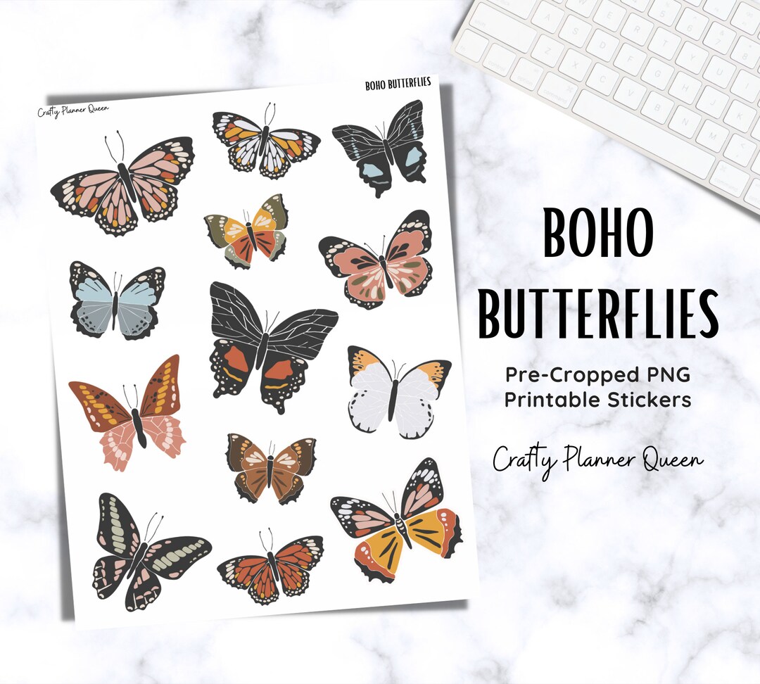 Boho Butterfly Stickers, Printable Butterfly Stickers, Digital ...