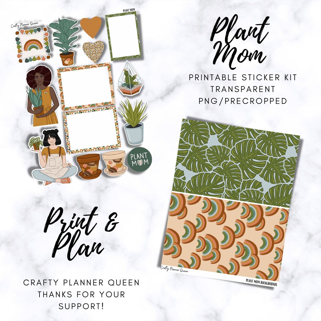 Plant Planner Stickers, Printable Sticker Set, Plant Clipart, Digital ...