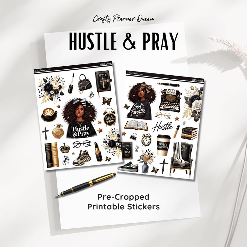 Faith Planner Stickers: Black & Gold Bible Journaling (PNG, PDF) - Etsy