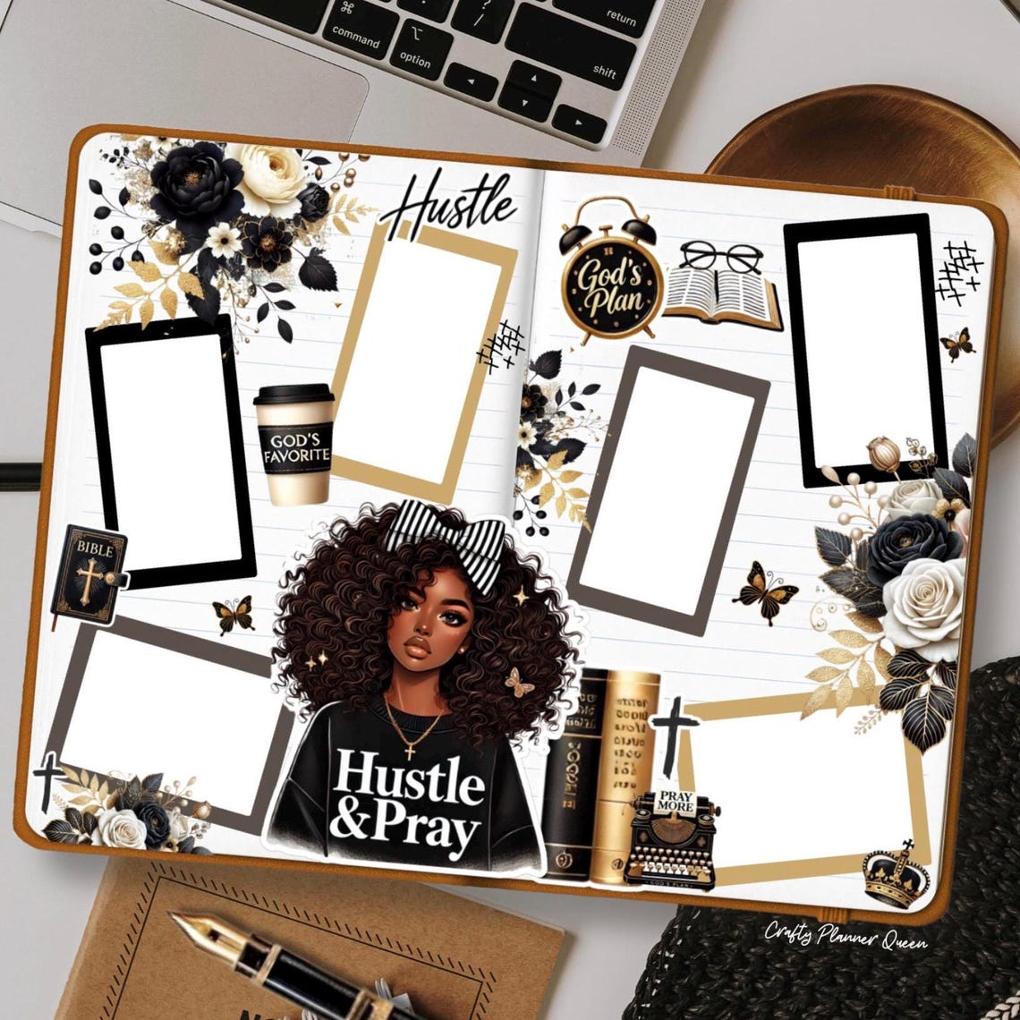 Faith Planner Stickers: Black & Gold Bible Journaling (PNG, PDF) - Etsy