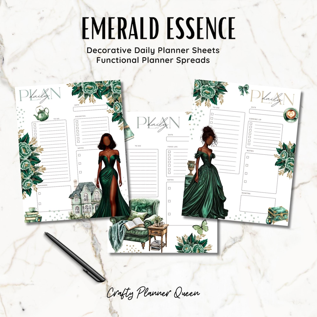 Emerald Essence Daily Planner Pages: Stylish Functional Spreads (PDF ...