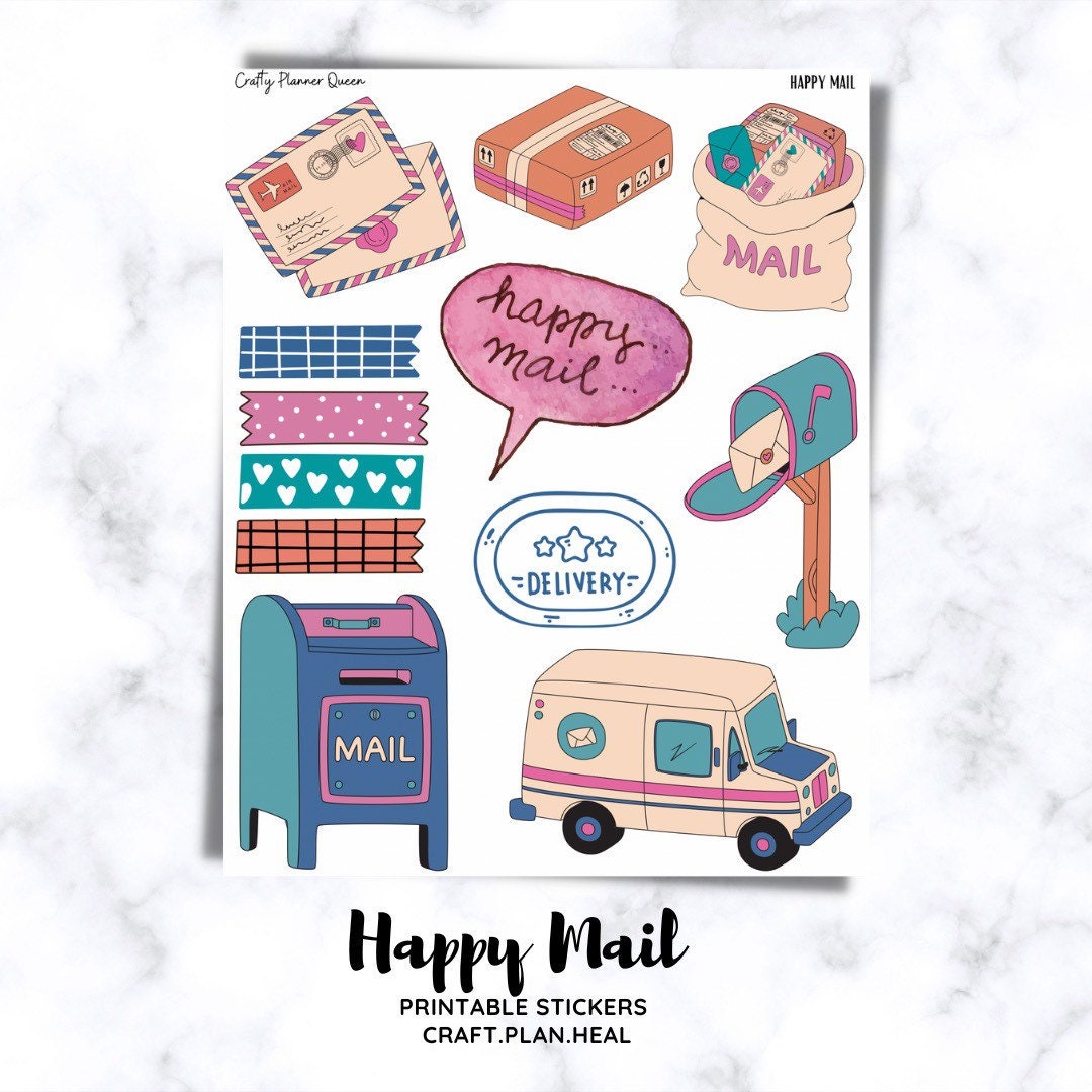 Happy Mail Printable Stickers Printable Stickers PNG - Etsy