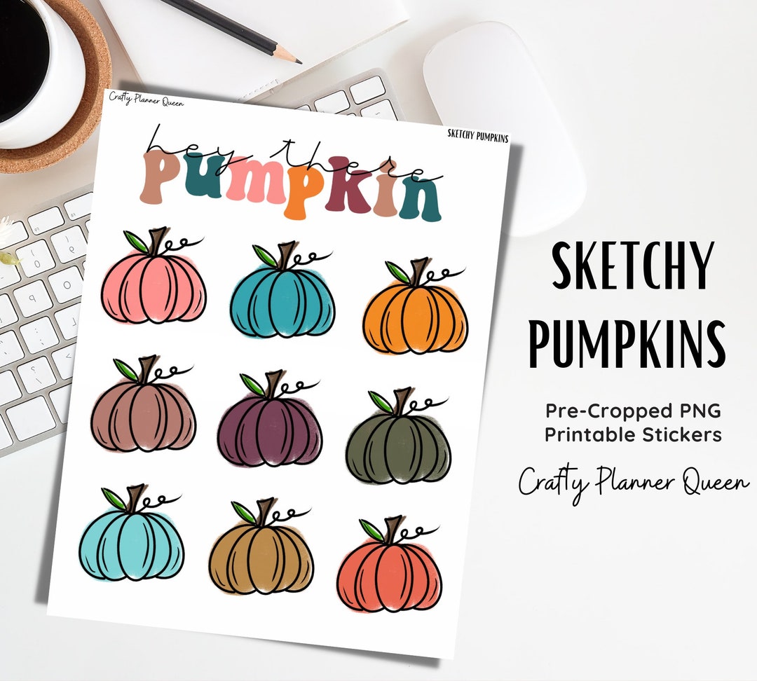 Colorful Pumpkin Stickers, Pumpkin Doodle, Printable Planner Icons ...