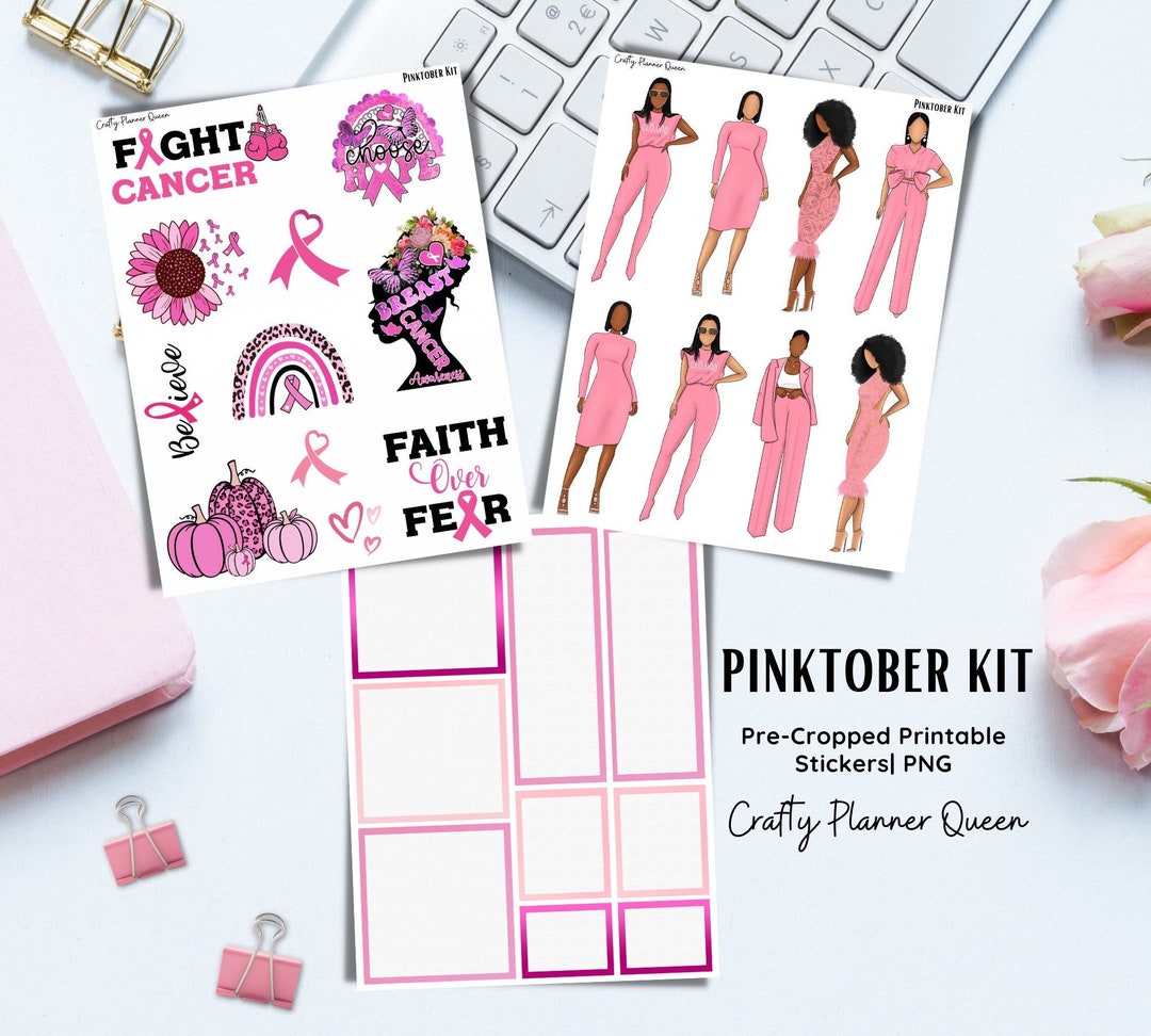 Printable Planner Stickers. Pinktober Stickers. Breast Cancer Planner ...