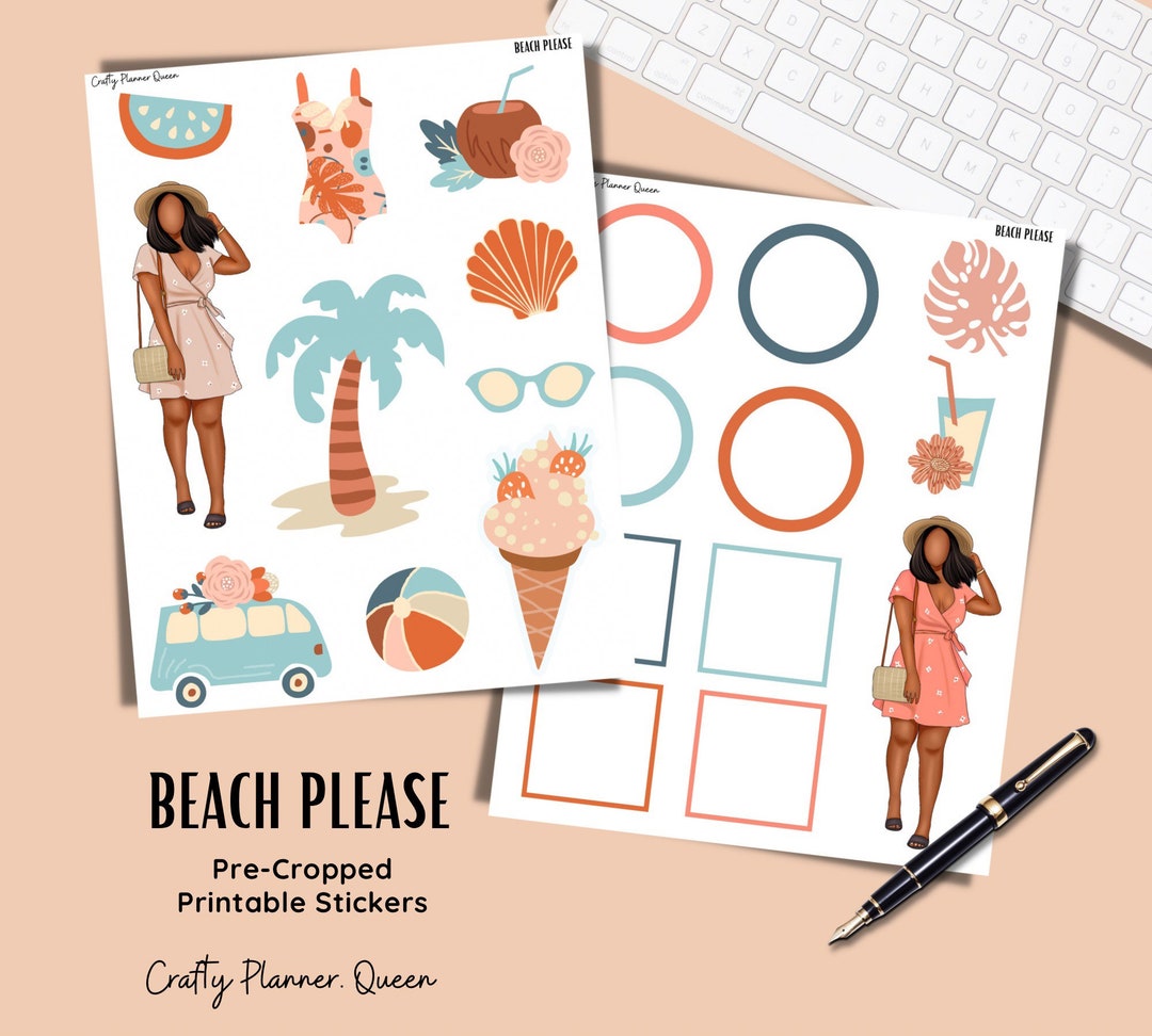Printable Stickers, Beach Clipart, Summer Stickers, Digital Planning ...