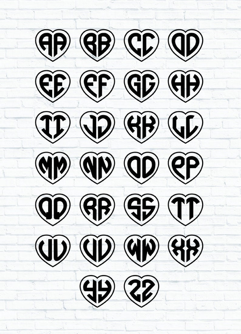 Two Letter Heart Monogram | Alphabet | Font | SVG | EPS | Silhouette ...