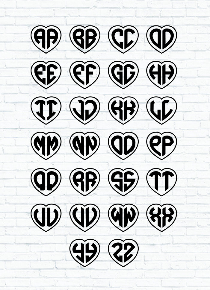 Two Letter Heart Monogram | Alphabet | Font | SVG | EPS | Silhouette ...