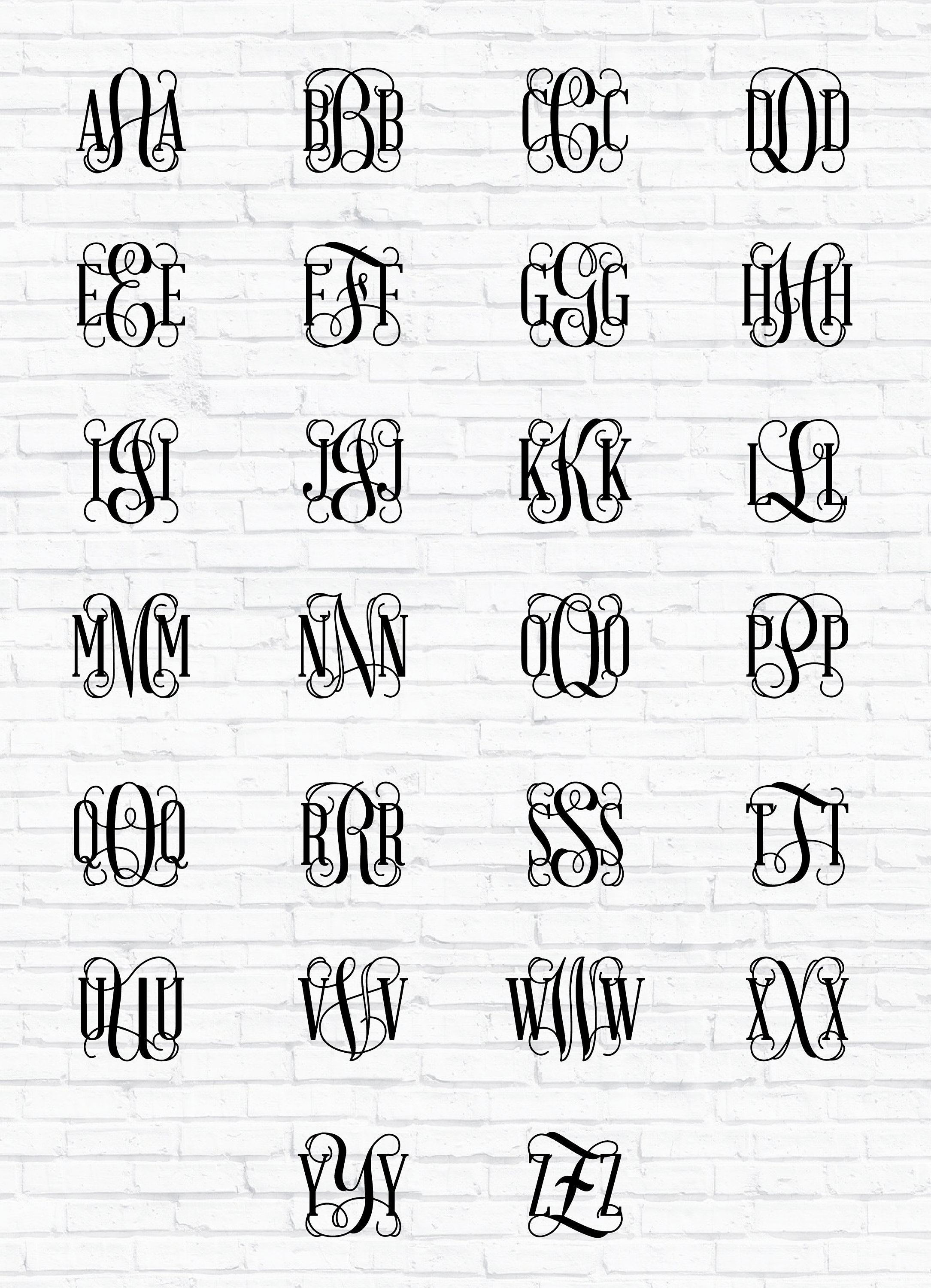 Monogram Alphabet SVG Monogram Alphabet EPS Monogram Silhouette Cut ...