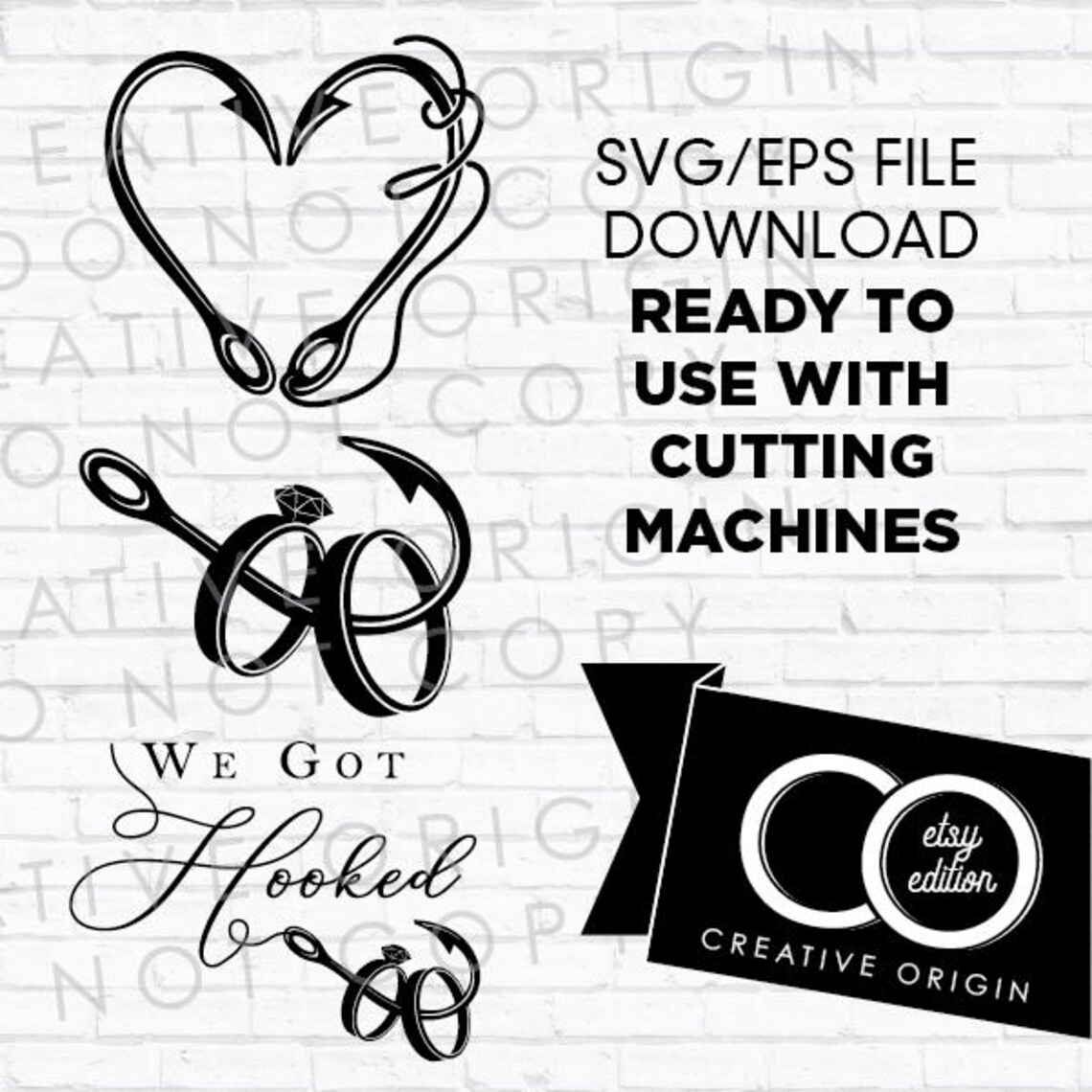 Wedding Heart Hook Graphic | We Got Hooked Graphic | Wedding Rings on ...