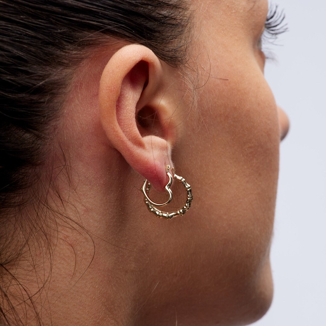 10K Yellow or White Gold Heart Hoop Earring 16mm Real Gold - Etsy