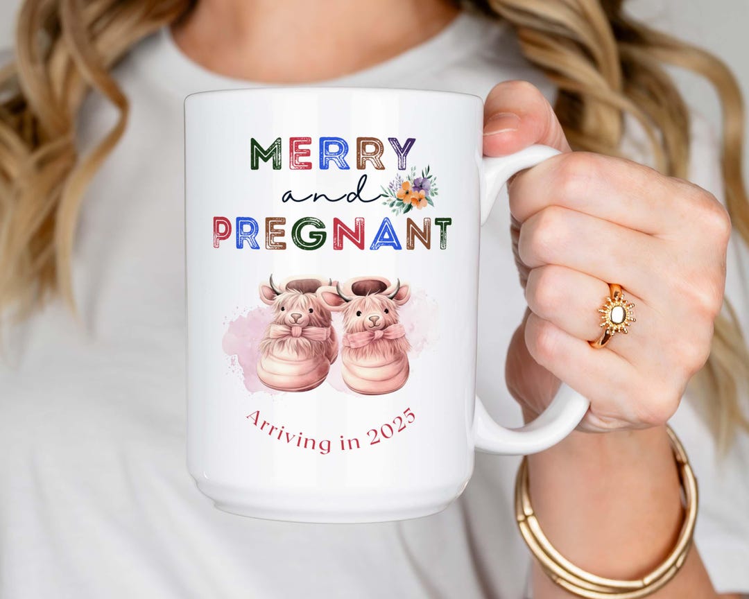 Expecting Parents Mug: Merry and Pregnant, Arriving 2025 - Etsy