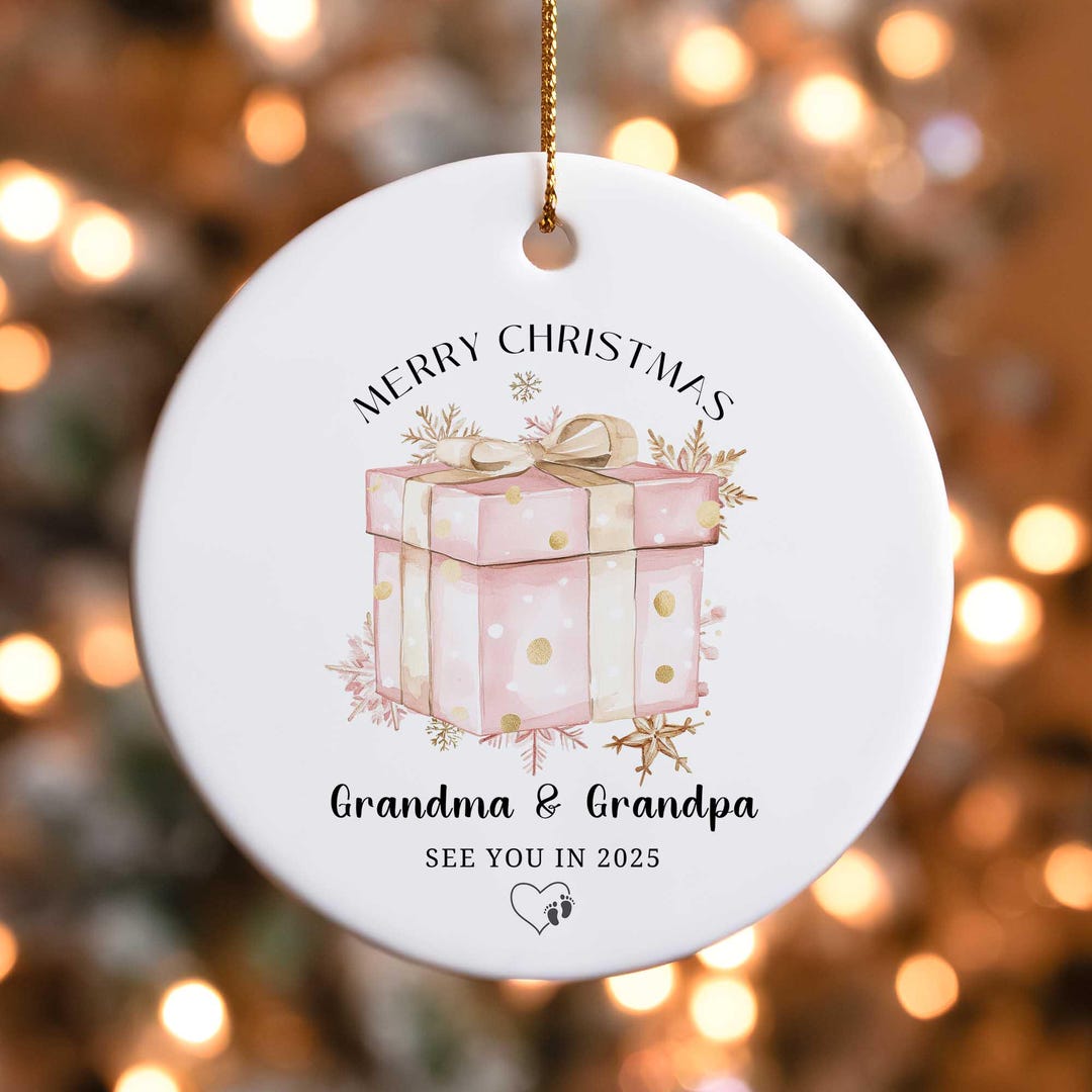 Merry Christmas Grandma & Grandpa See You in 2025 Expecting Grandparents Ornament Personalized ...