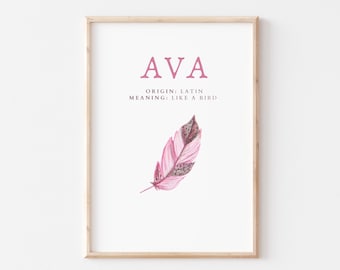 Ava Name Art Poster Name Meaning Girl Gift Nursery Decor | Etsy