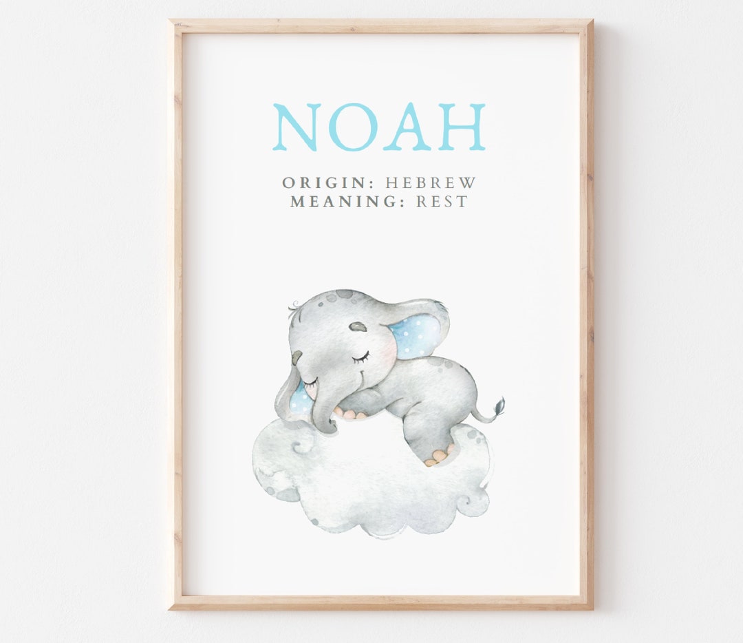 Noah, Name Art Poster, Name Meaning, Boy Gift, Blue Nursery Decor ...